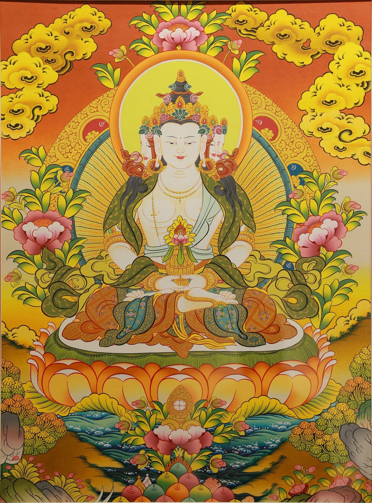 Hand-Painted Tibetan Thangka Four-Faced Mahavairocana: A Cultural Deco ...