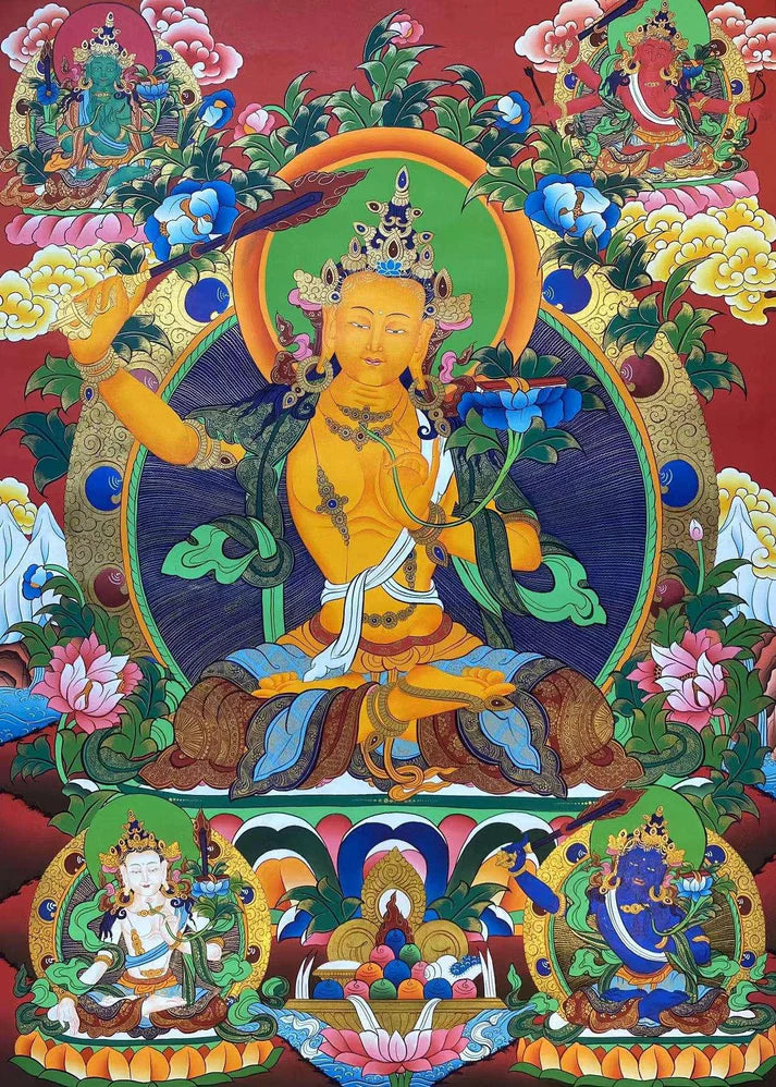 Hand-Painted Manjushri Retinue Mandala Thangka: The "Wisdom Protection ...